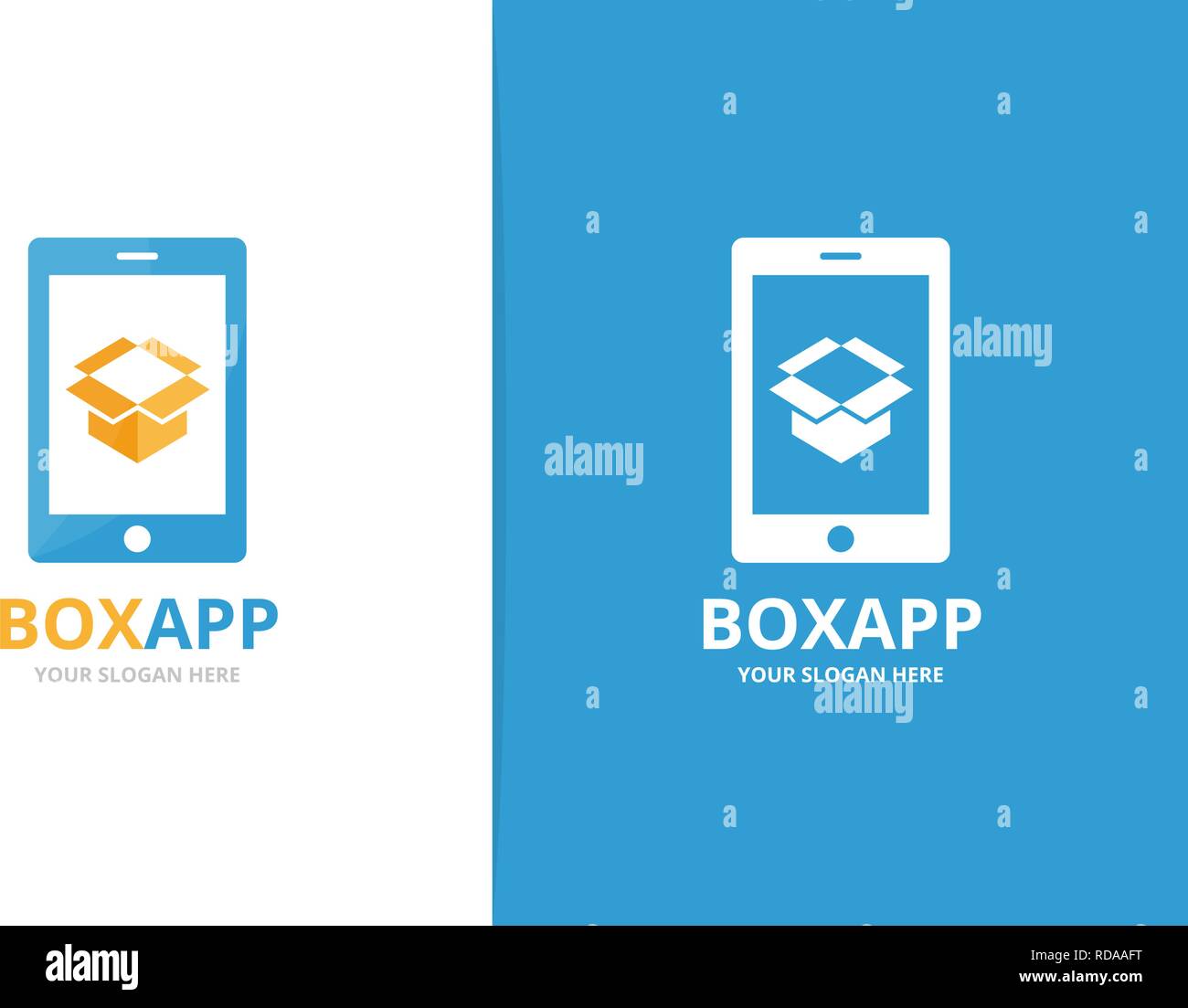 Vector box and phone logo combination. Package and mobile symbol or ...