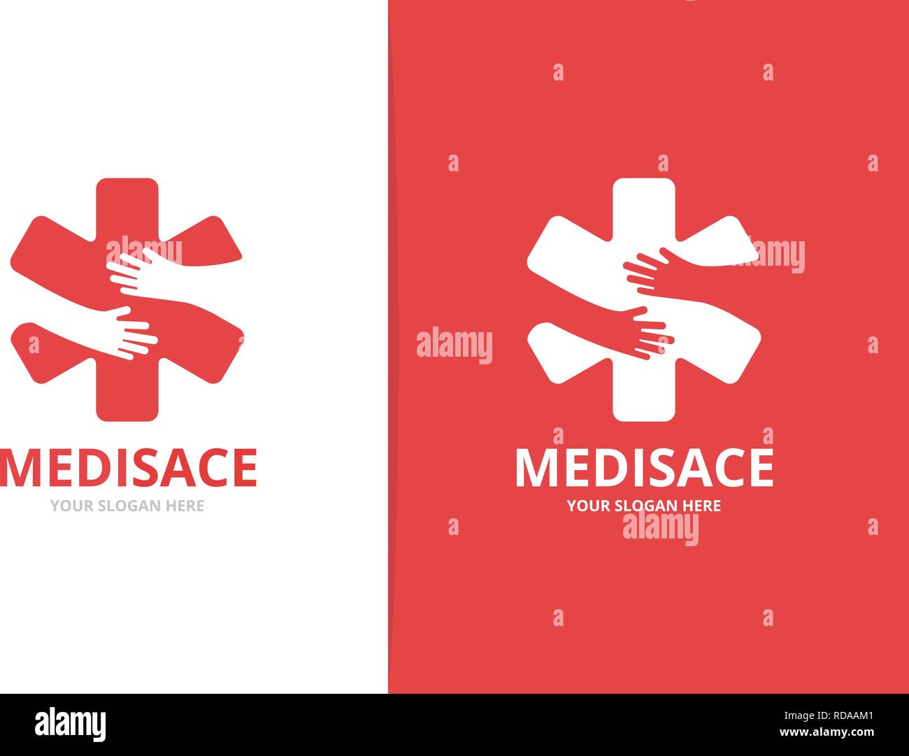 Vector ambulance and hands logo combination. Medic and hug symbol or ...
