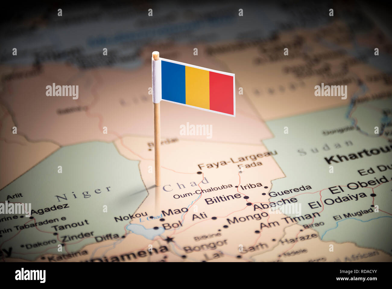 Chad marked with a flag on the map Stock Photo - Alamy