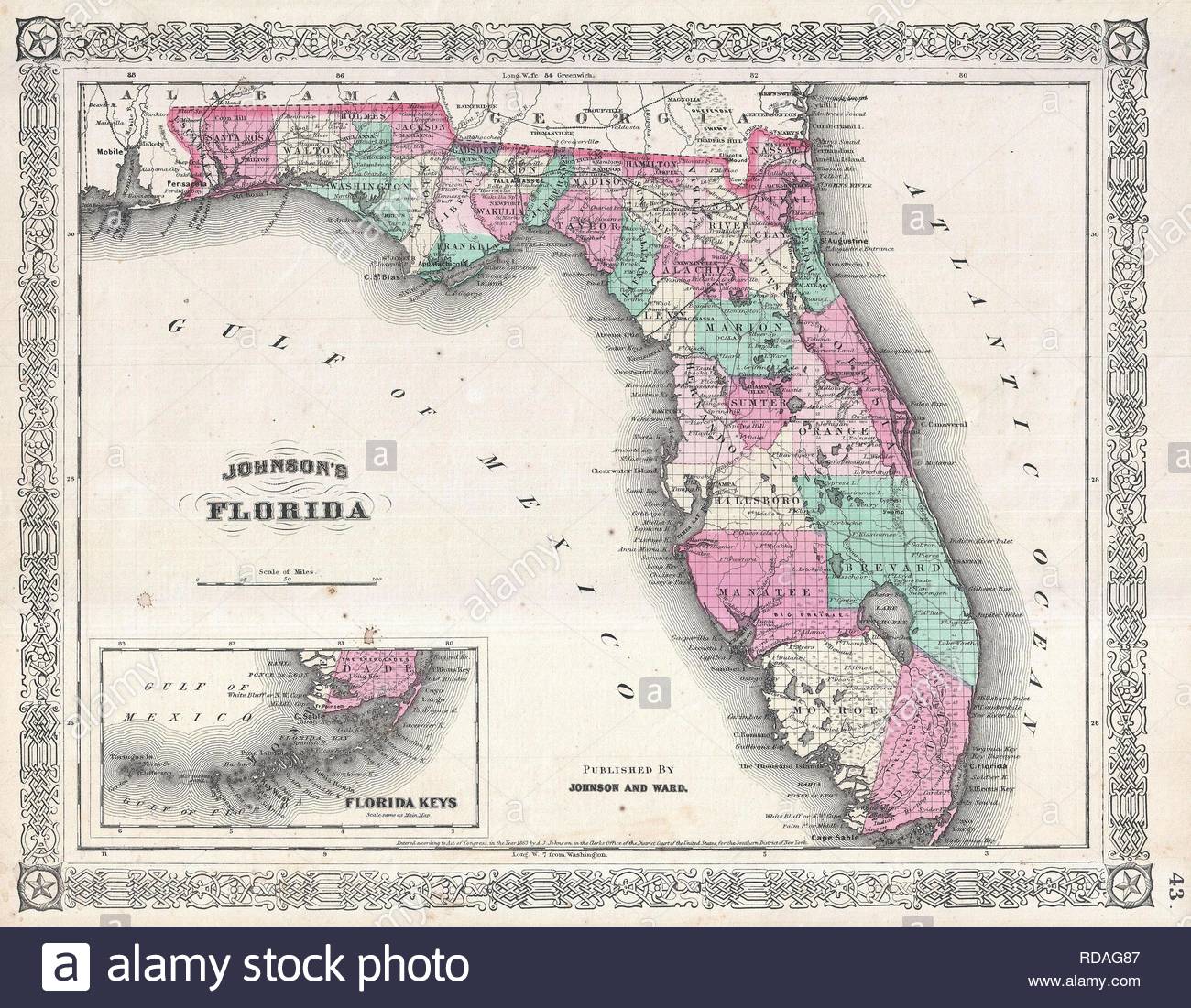 Antique Map Of Florida Stock Photos & Antique Map Of Florida Stock ...