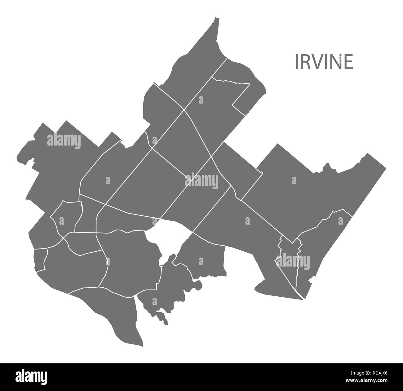 Irvine California city map with neighborhoods grey illustration ...