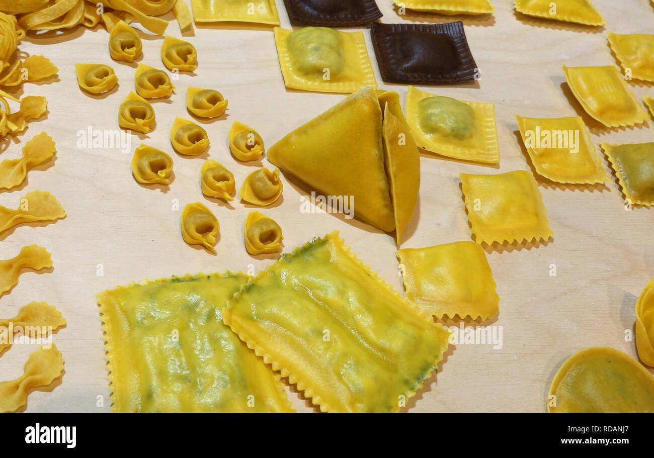 many italian fresh pasta homemade such as tortelli and ravioli Stock ...