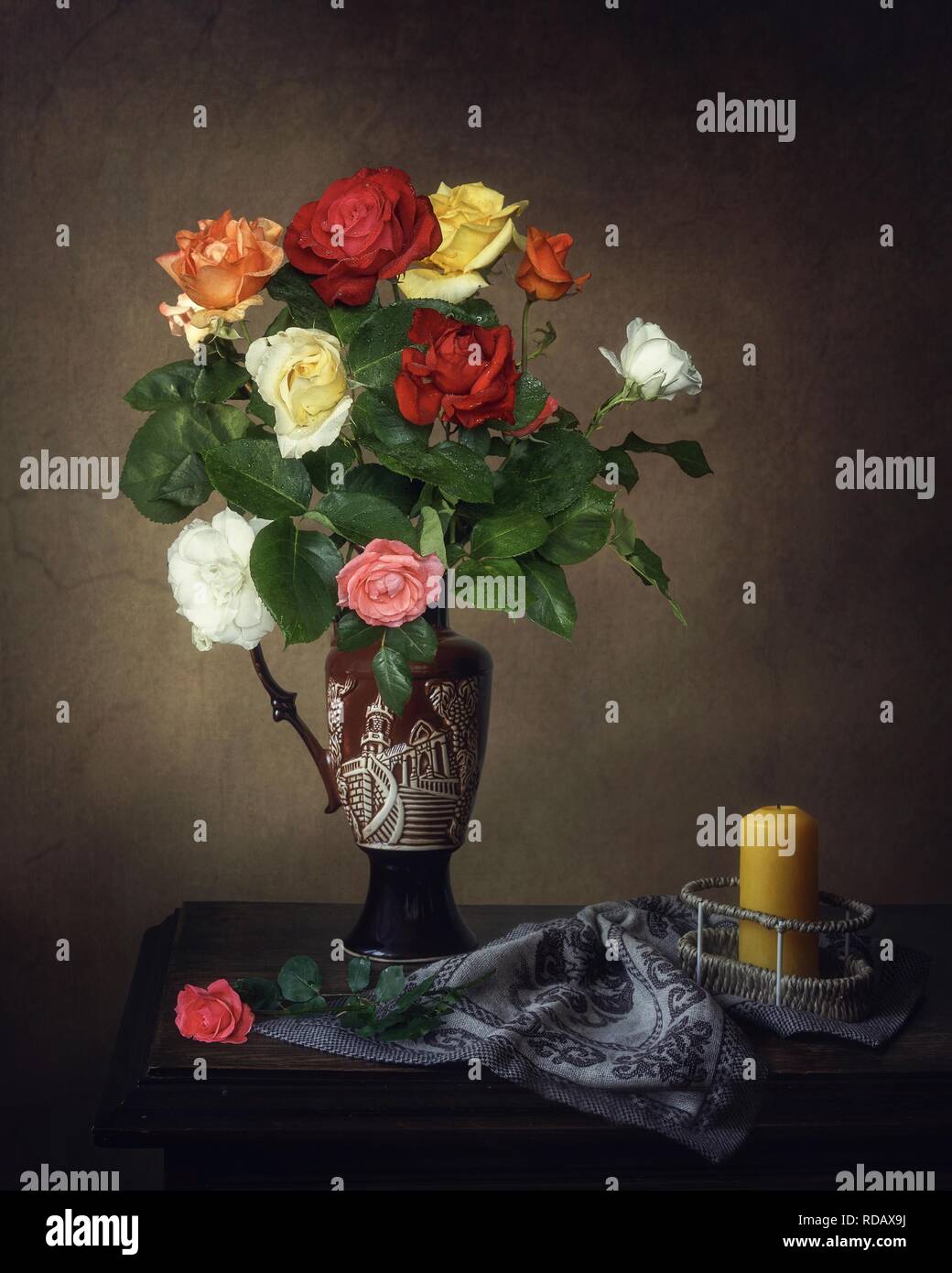 Still life with bouquet of garden roses Stock Photo - Alamy