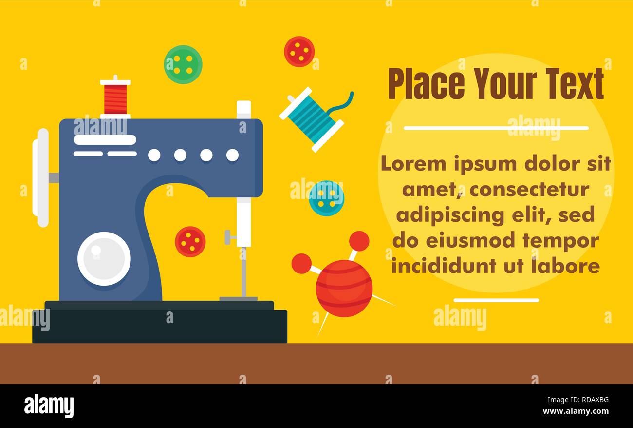 Electric sew machine concept banner. Flat illustration of electric sew ...