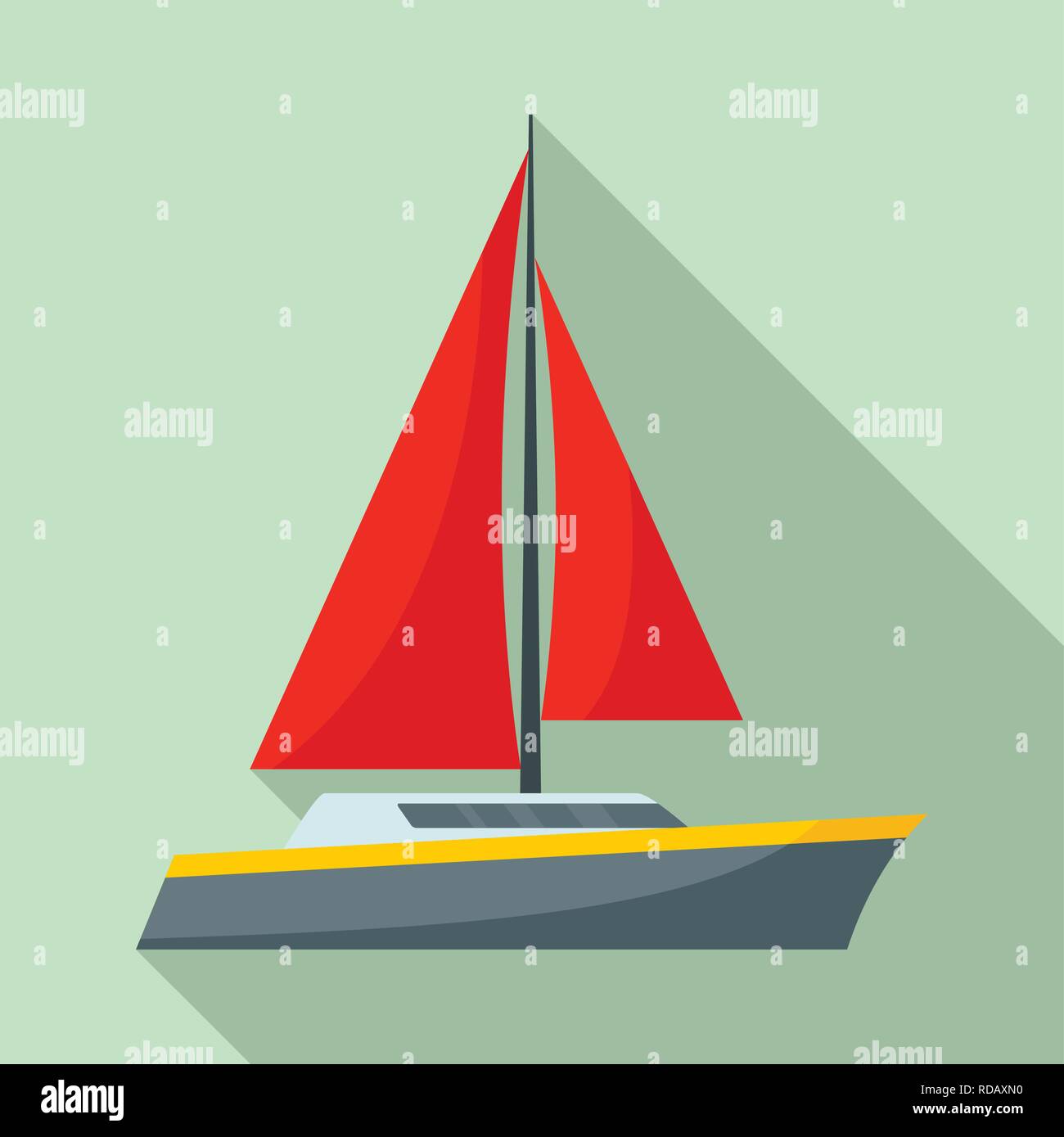 Red sail yacht icon. Flat illustration of red sail yacht vector icon ...