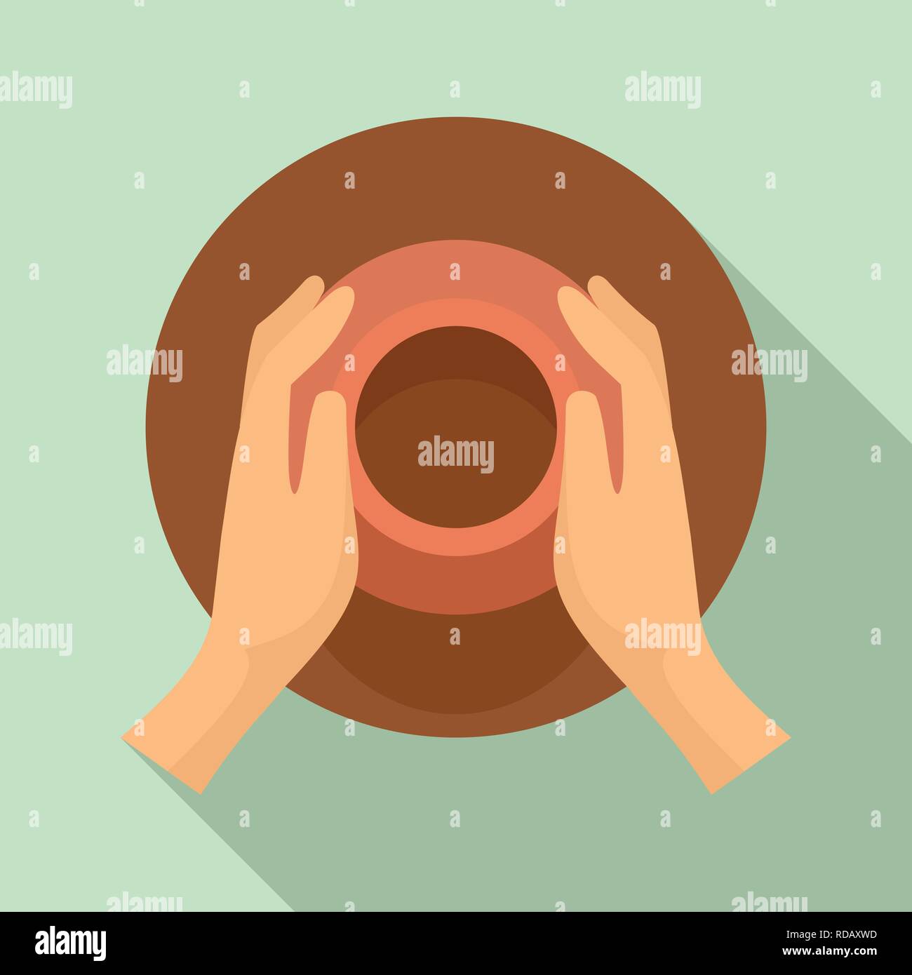 Hands on potter wheel icon. Flat illustration of hands on potter wheel ...