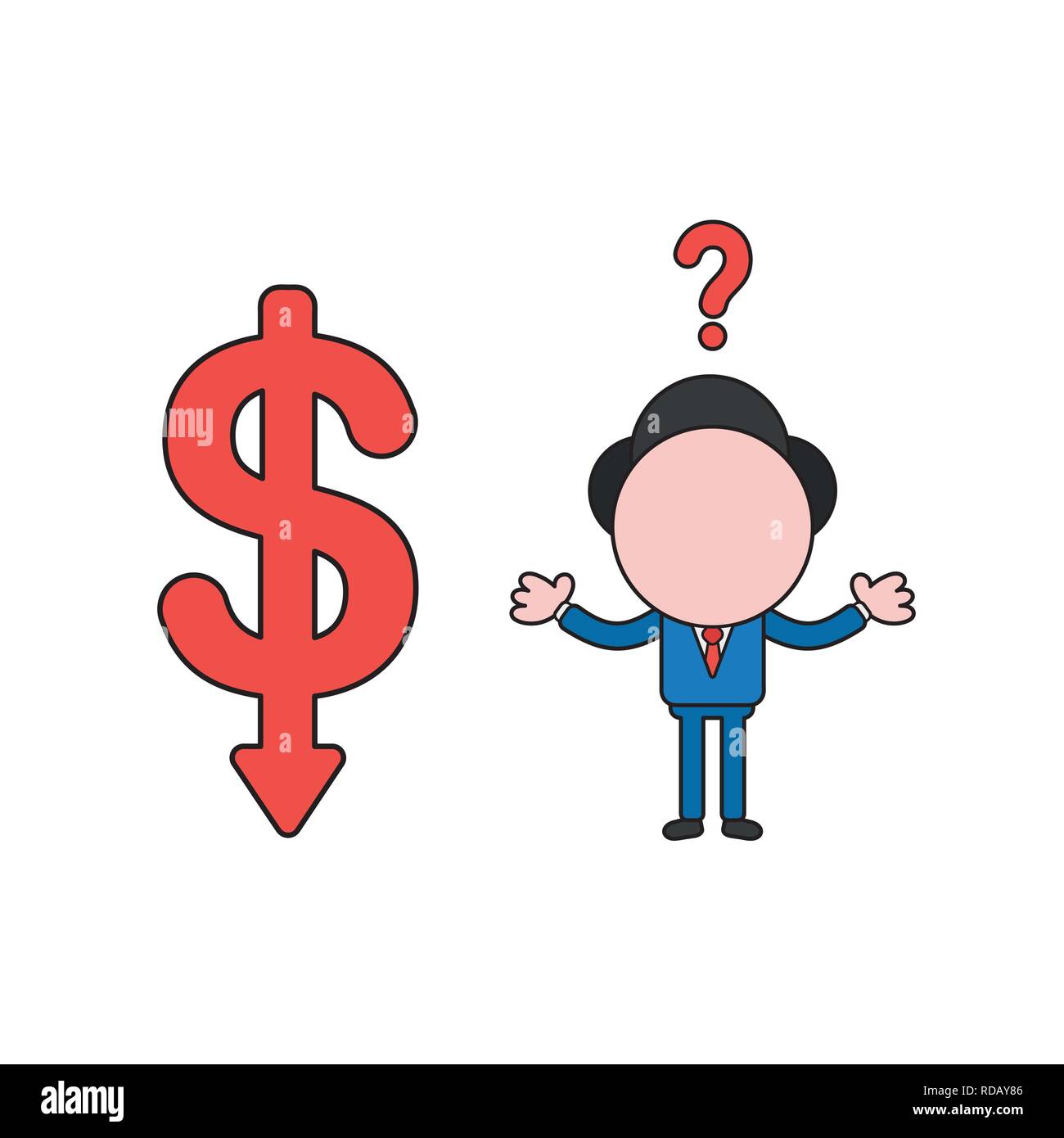 Vector illustration confused businessman character with dollar symbol ...