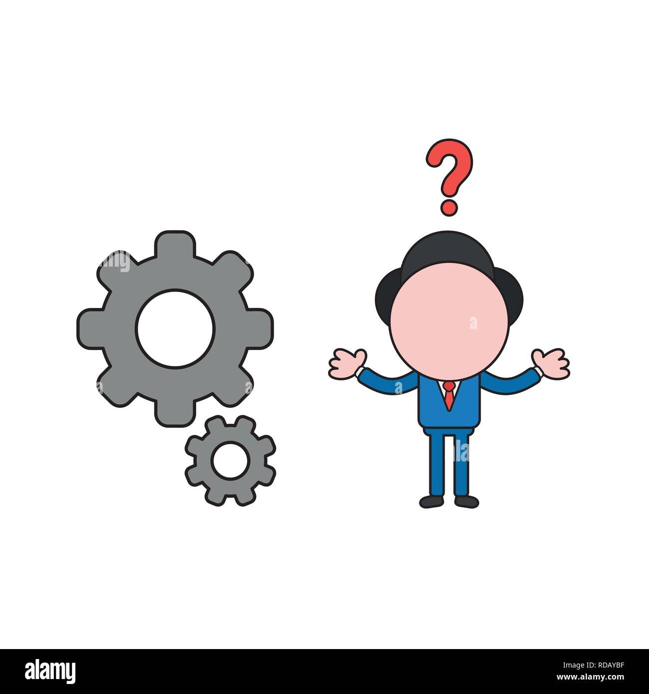 Vector illustration confused businessman character with gears. Color ...