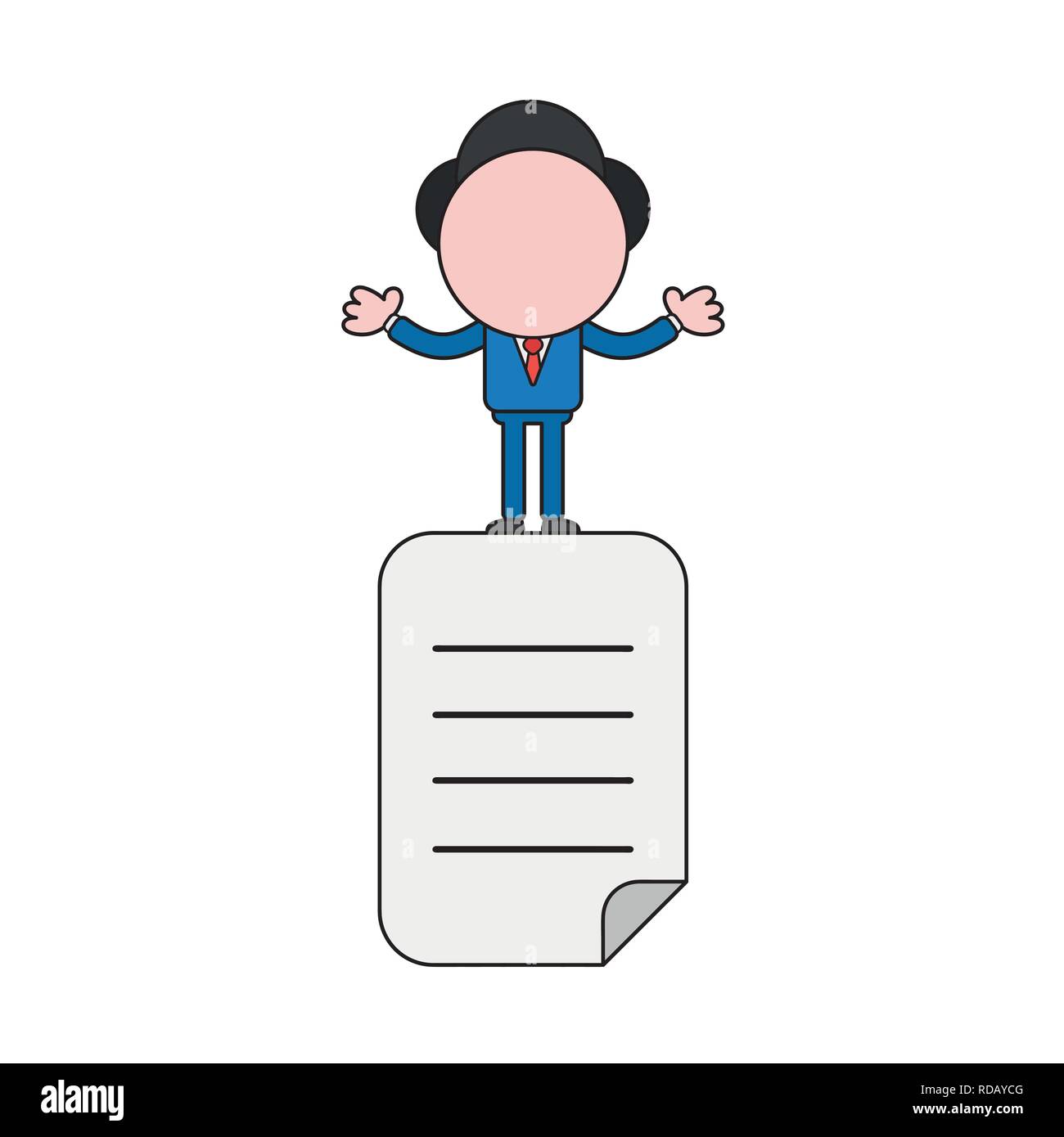 Vector illustration businessman character standing on written paper ...