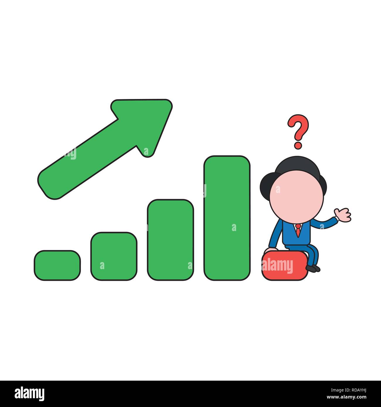 Vector illustration confused businessman character sitting on sales bar ...