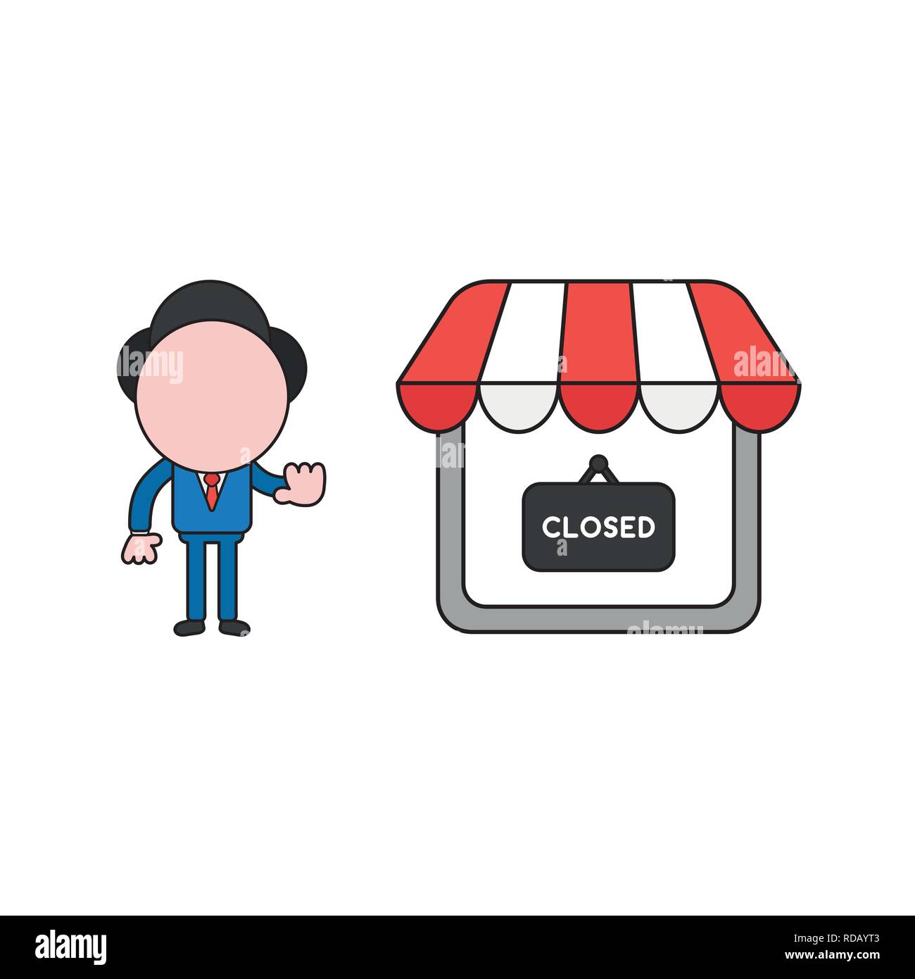 Vector illustration businessman character make hand stop sign with shop ...