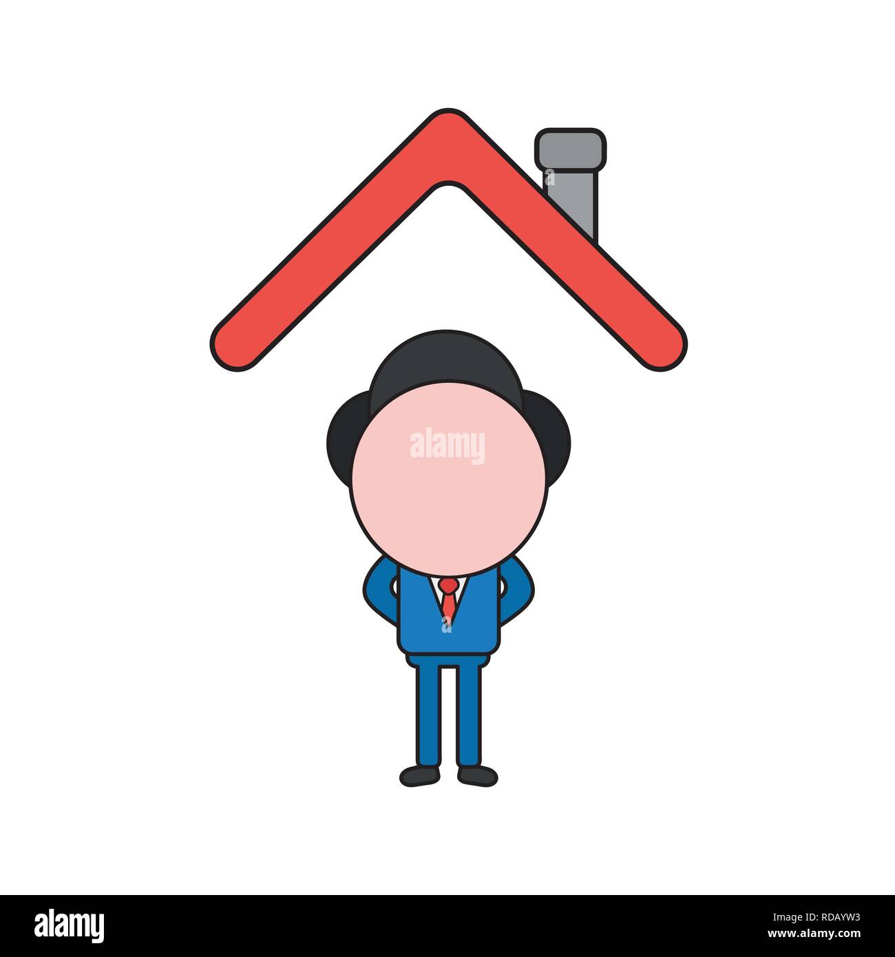 Vector illustration businessman character standing under house roof ...