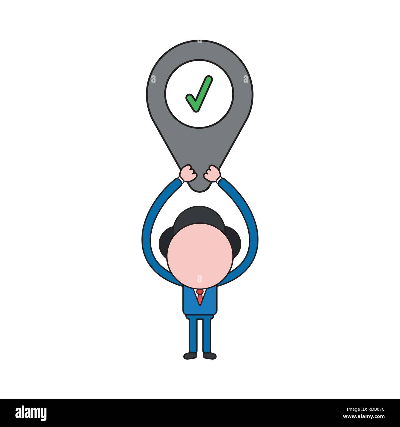 Vector illustration businessman character holding up map pointer with ...