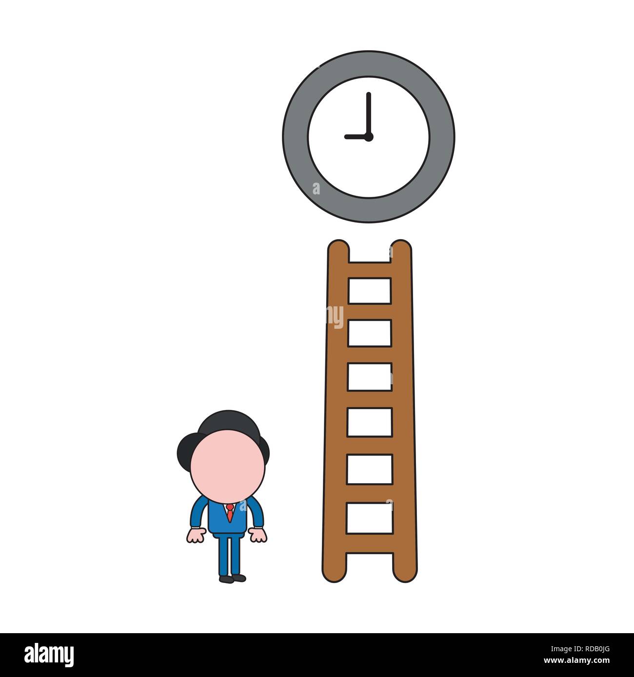 Vector illustration businessman character reach clock with wooden ...
