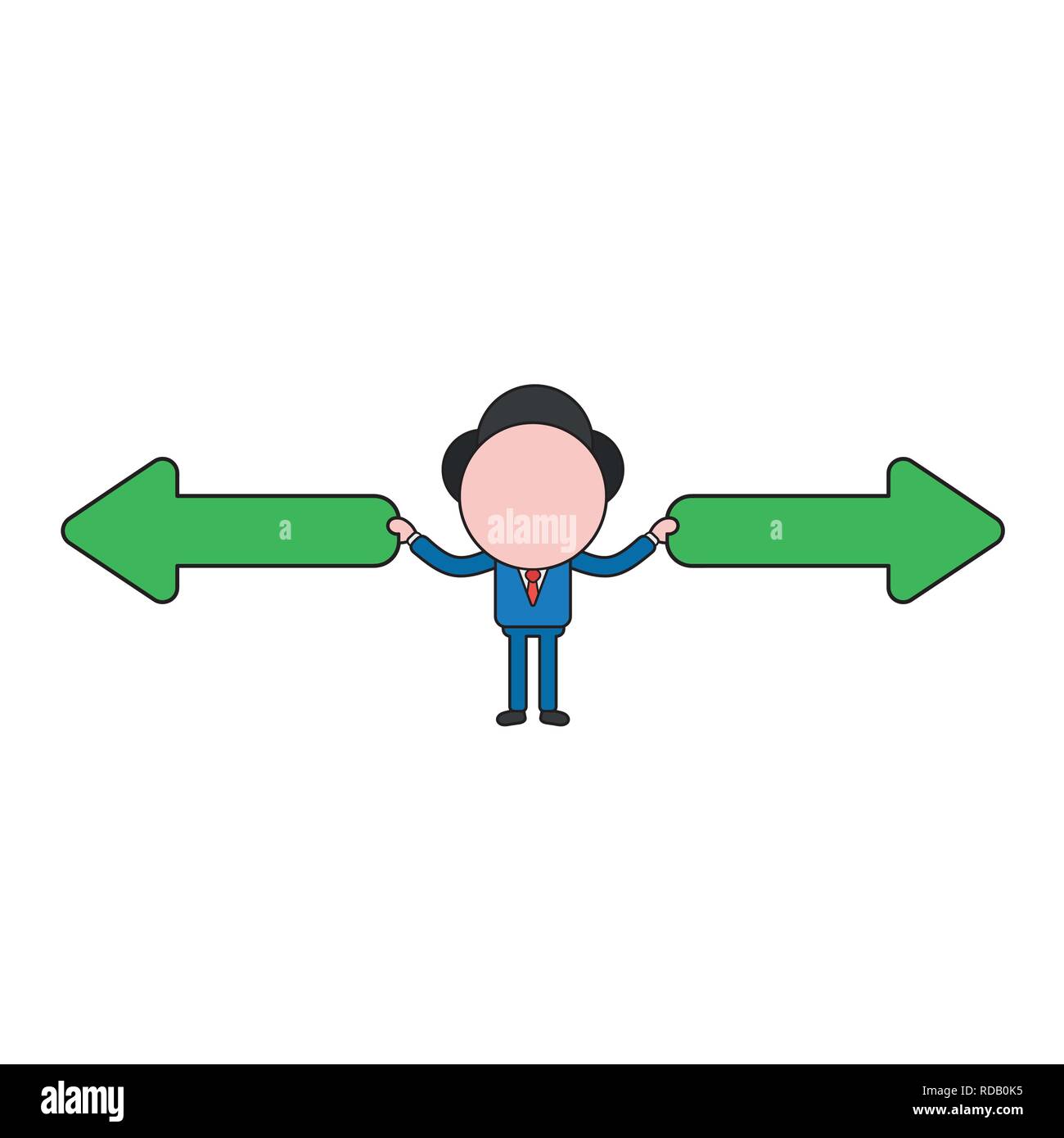 Vector illustration businessman character holding arrow pointing left ...