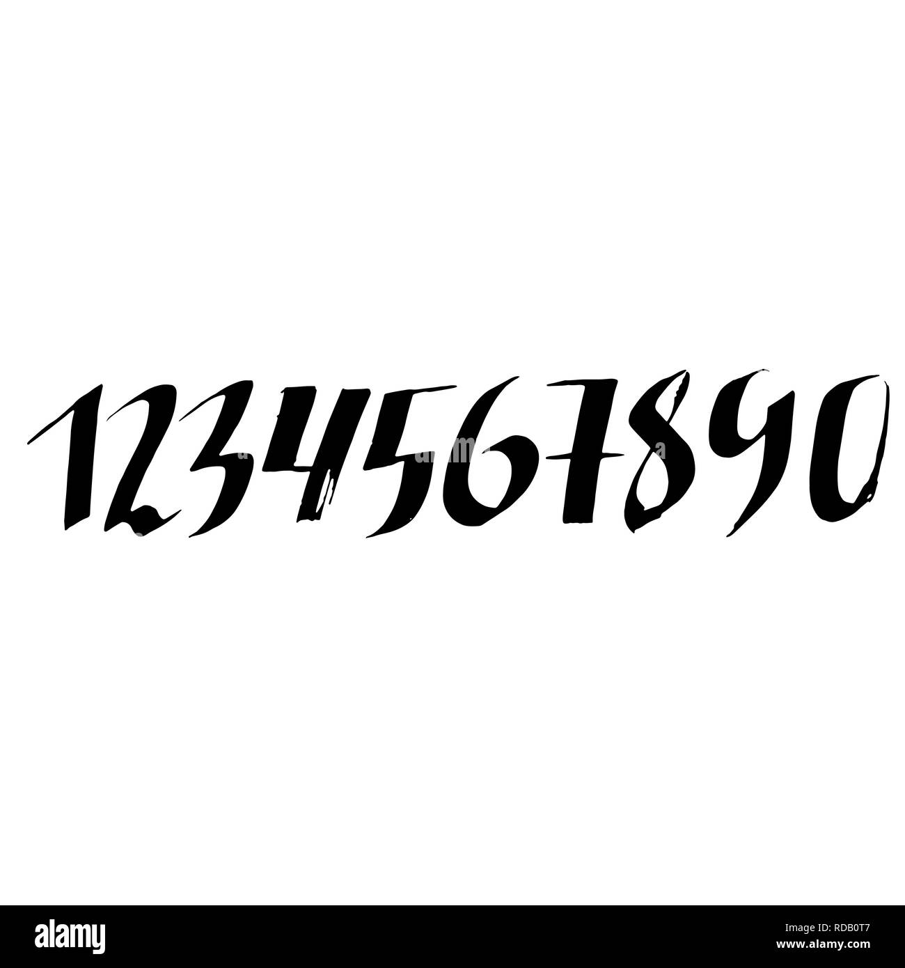 Set of grunge handdrawn numbers. Modern dry brush lettering. Vector ...