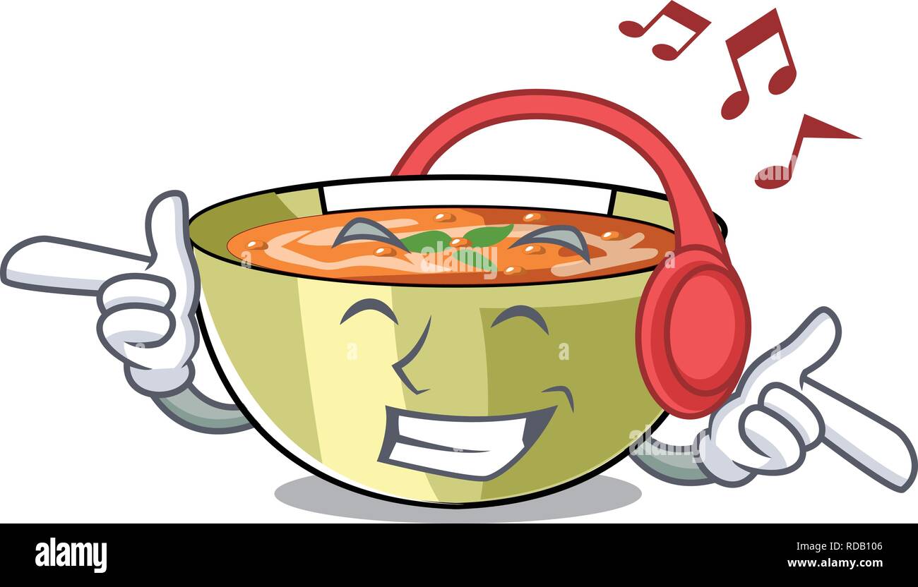 Listening music lentil soup on character wooden table Stock Vector ...