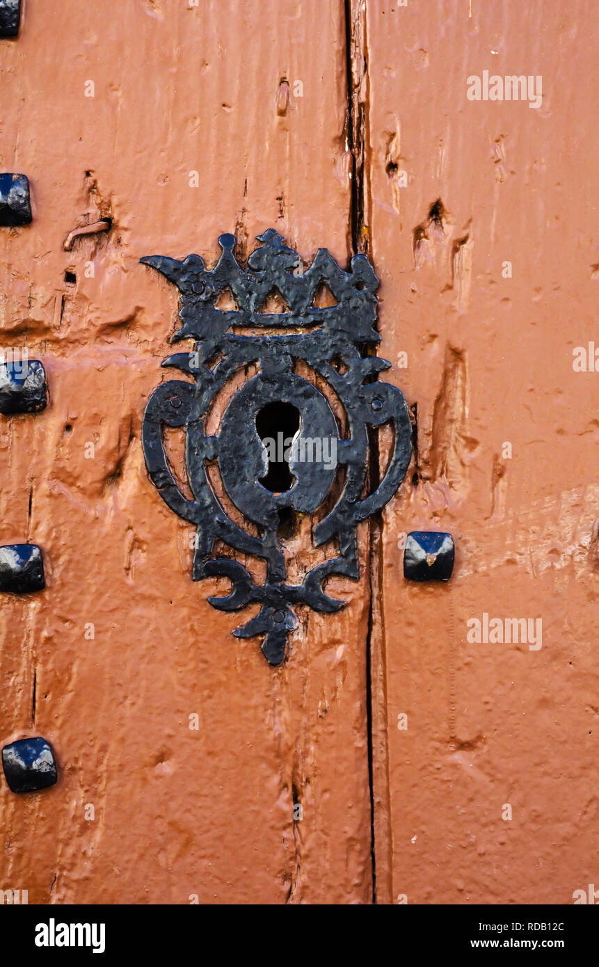 keyhole in an old door with an interesting texture, a remnant of an old ...