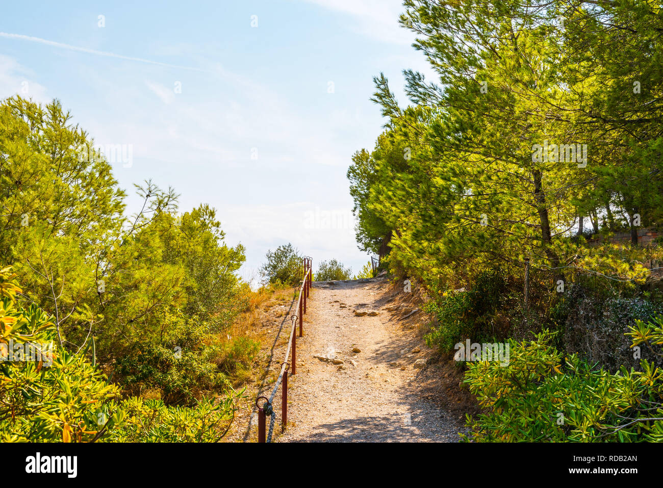 tourist path in the Spanish town, a pedestrian trail secured with a ...