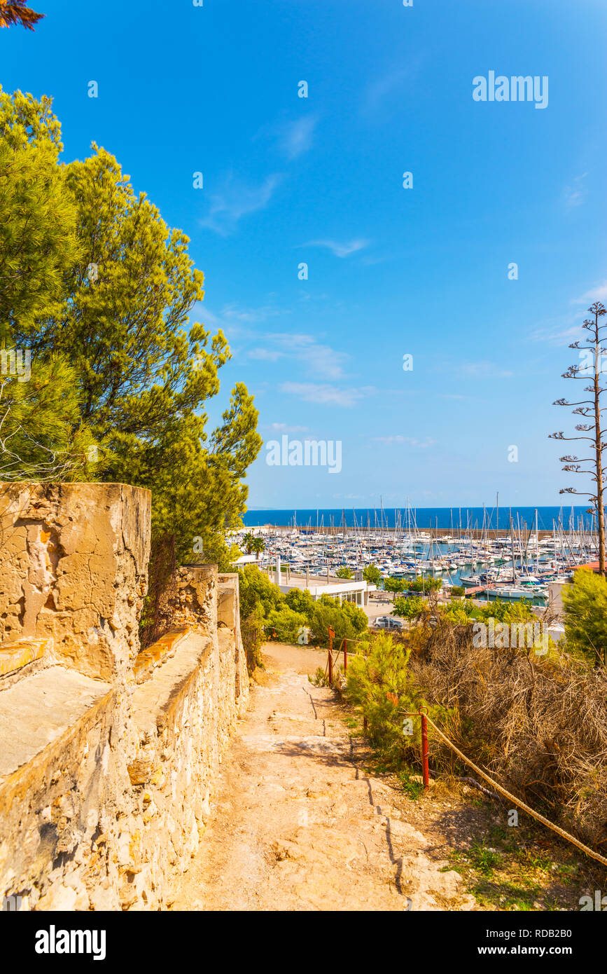 tourist path in the Spanish town, a pedestrian trail secured with a ...