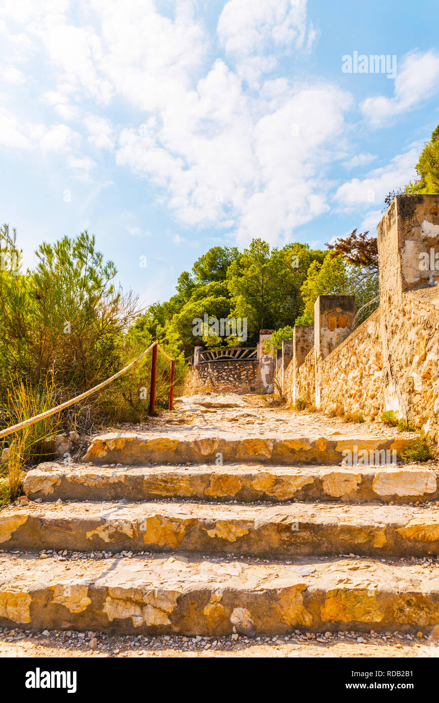 tourist path in the Spanish town, a pedestrian trail secured with a ...