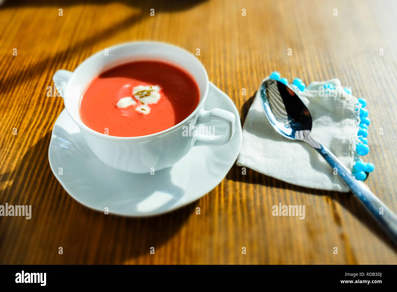 Beetroot cream with yoghurt and cumin Stock Photo - Alamy