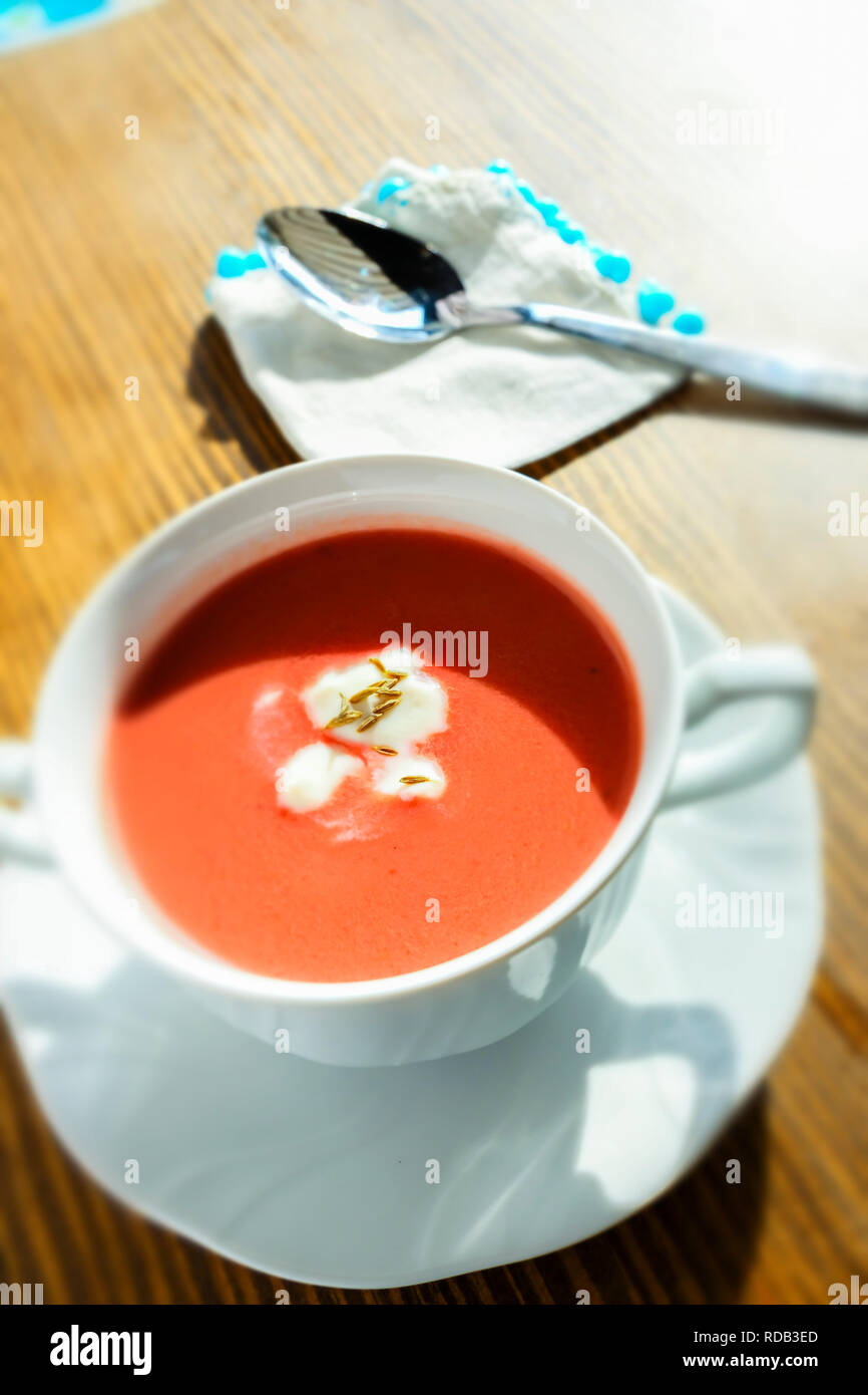 Beetroot cream with yoghurt and cumin Stock Photo - Alamy