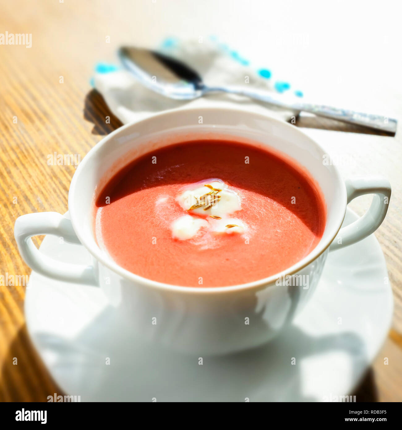 Beetroot cream with yoghurt and cumin Stock Photo - Alamy