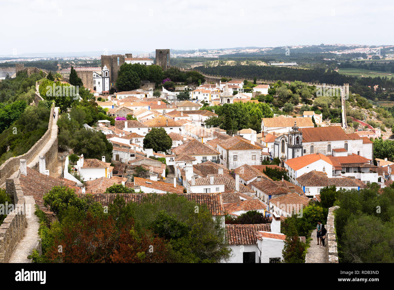 Panoramic view over castle and town of Obidos Portugal Stock Photo - Alamy