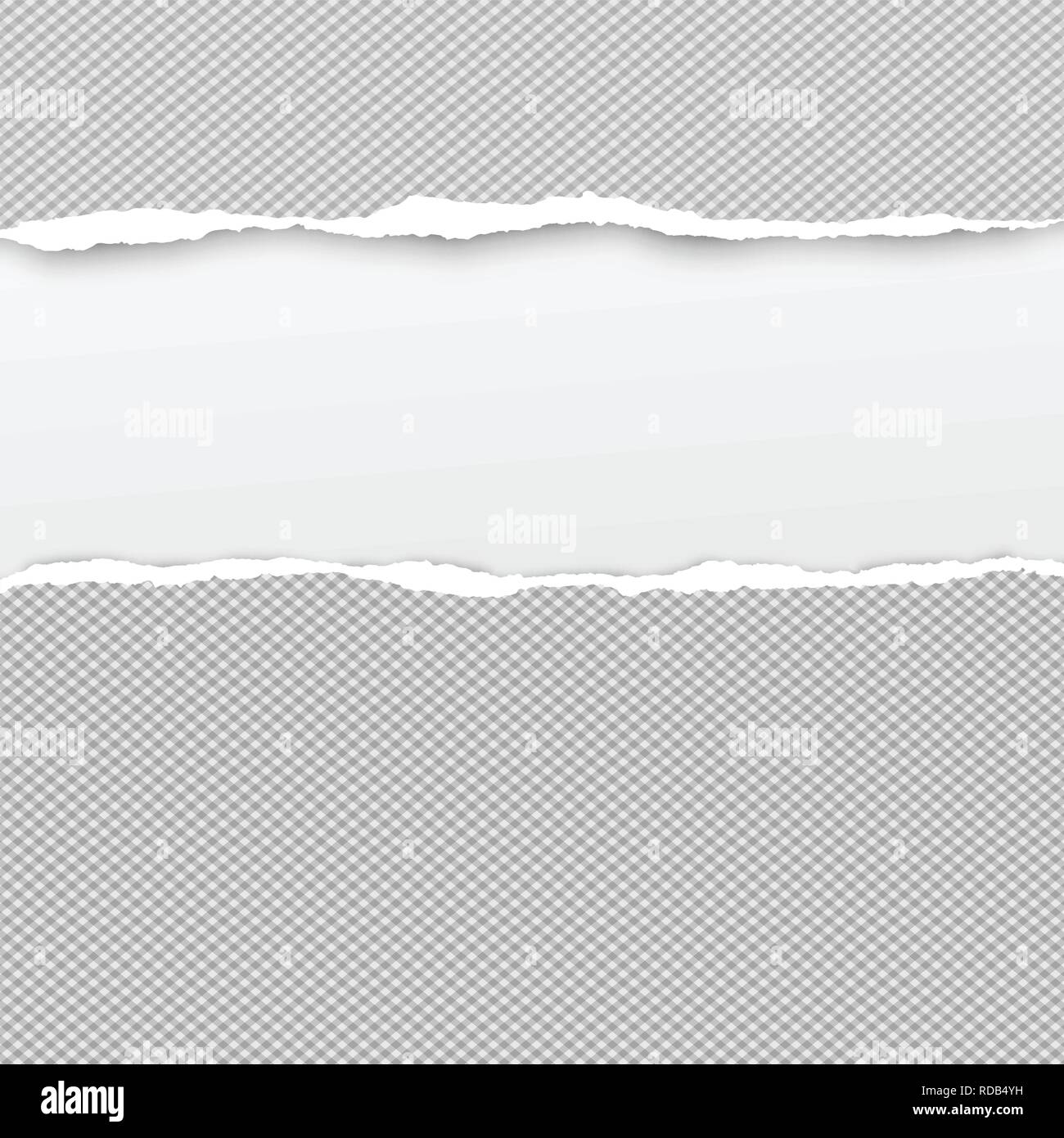 Ripped squared grey paper for text or message are on white background ...