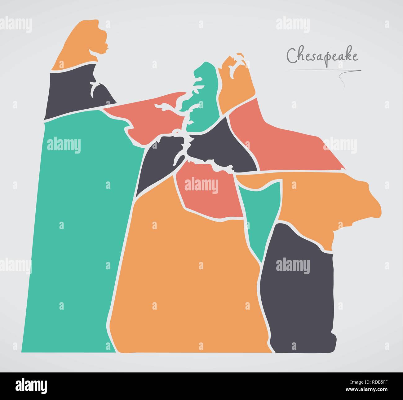 Chesapeake Virginia Map with neighborhoods and modern round shapes ...