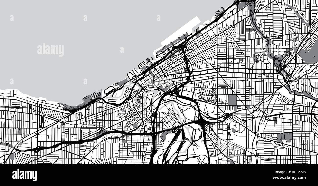 Urban vector city map of Cleveland, Ohio, United States of America ...