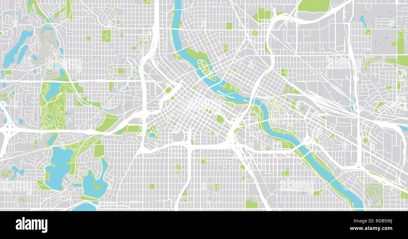 Urban vector city map of Minneapolis, Minnesota, United States of ...
