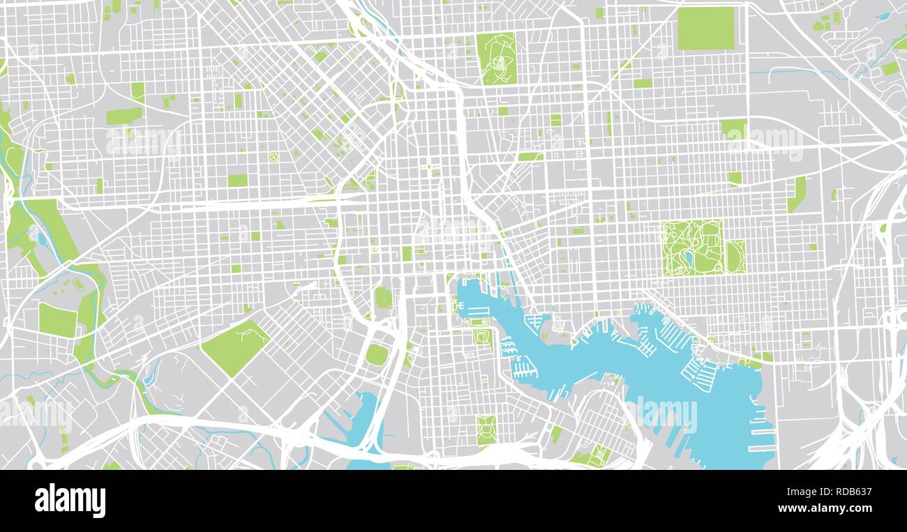 Urban vector city map of Balitmore, Maryland, United States of America ...