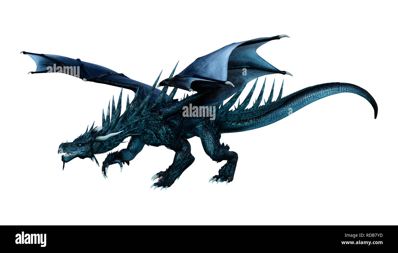 3D rendering of a black fantasy dragon isolated on white background ...