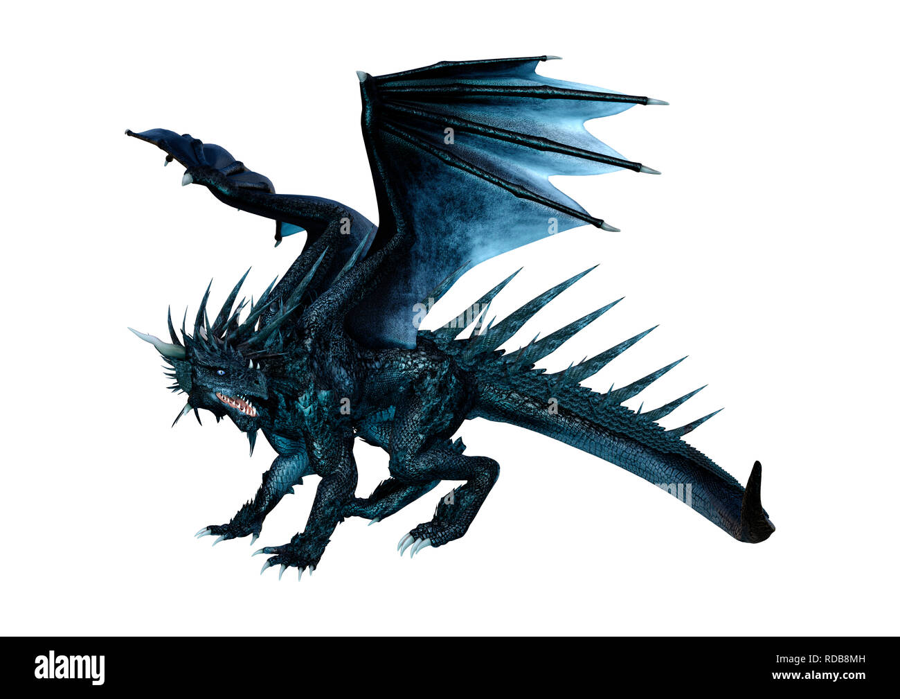 3D rendering of a black fantasy dragon isolated on white background ...
