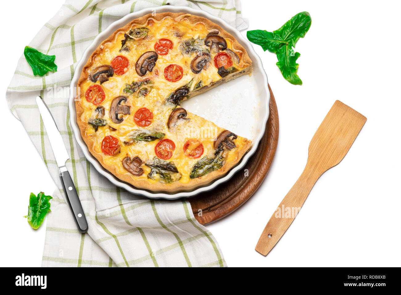 Baked homemade quiche pie in ceramic baking form Stock Photo - Alamy