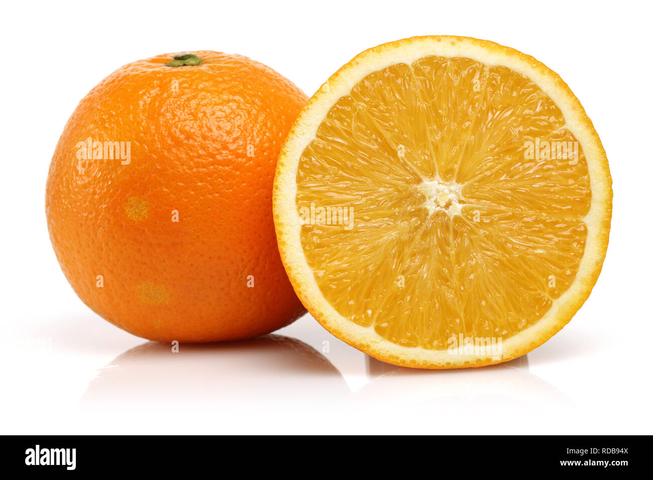 Whole and half fresh orange fruits isolated on white background Stock ...