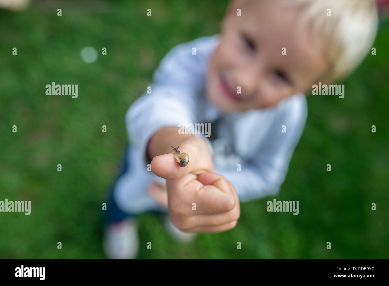 Child holding a snail hi-res stock photography and images - Alamy