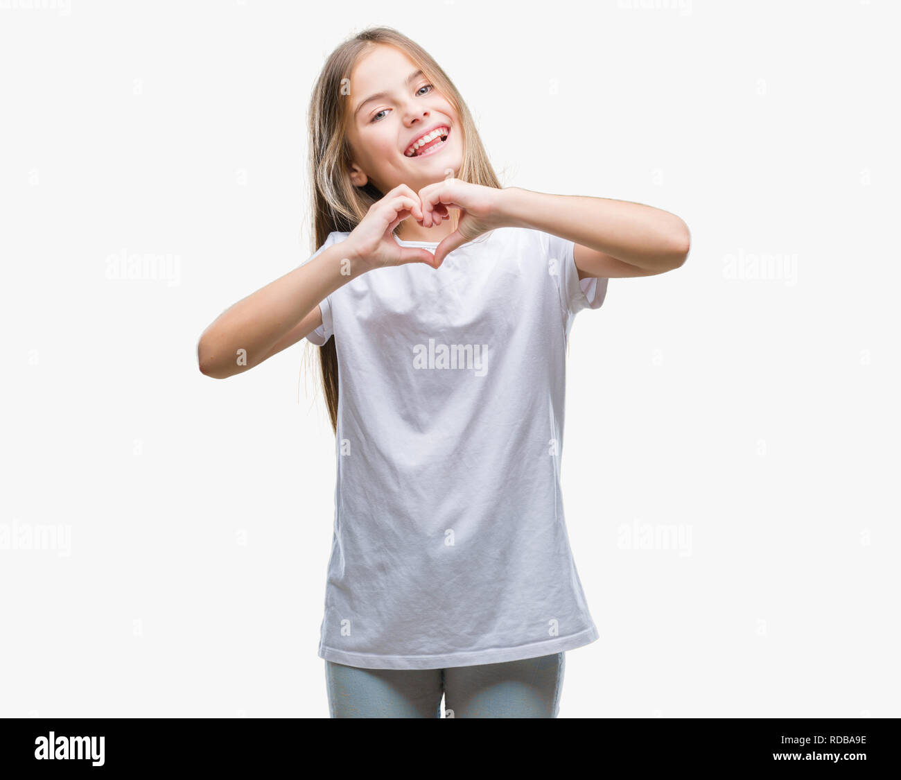 Young beautiful girl over isolated background smiling in love showing ...