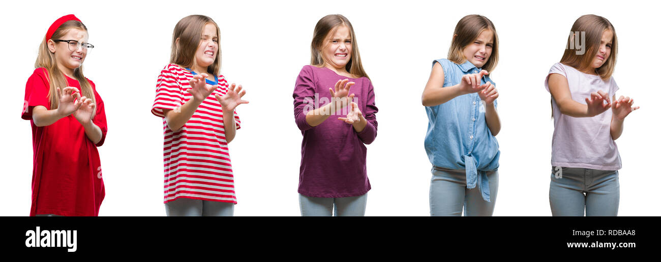 Collage of young beautiful little girl kid over isolated background ...