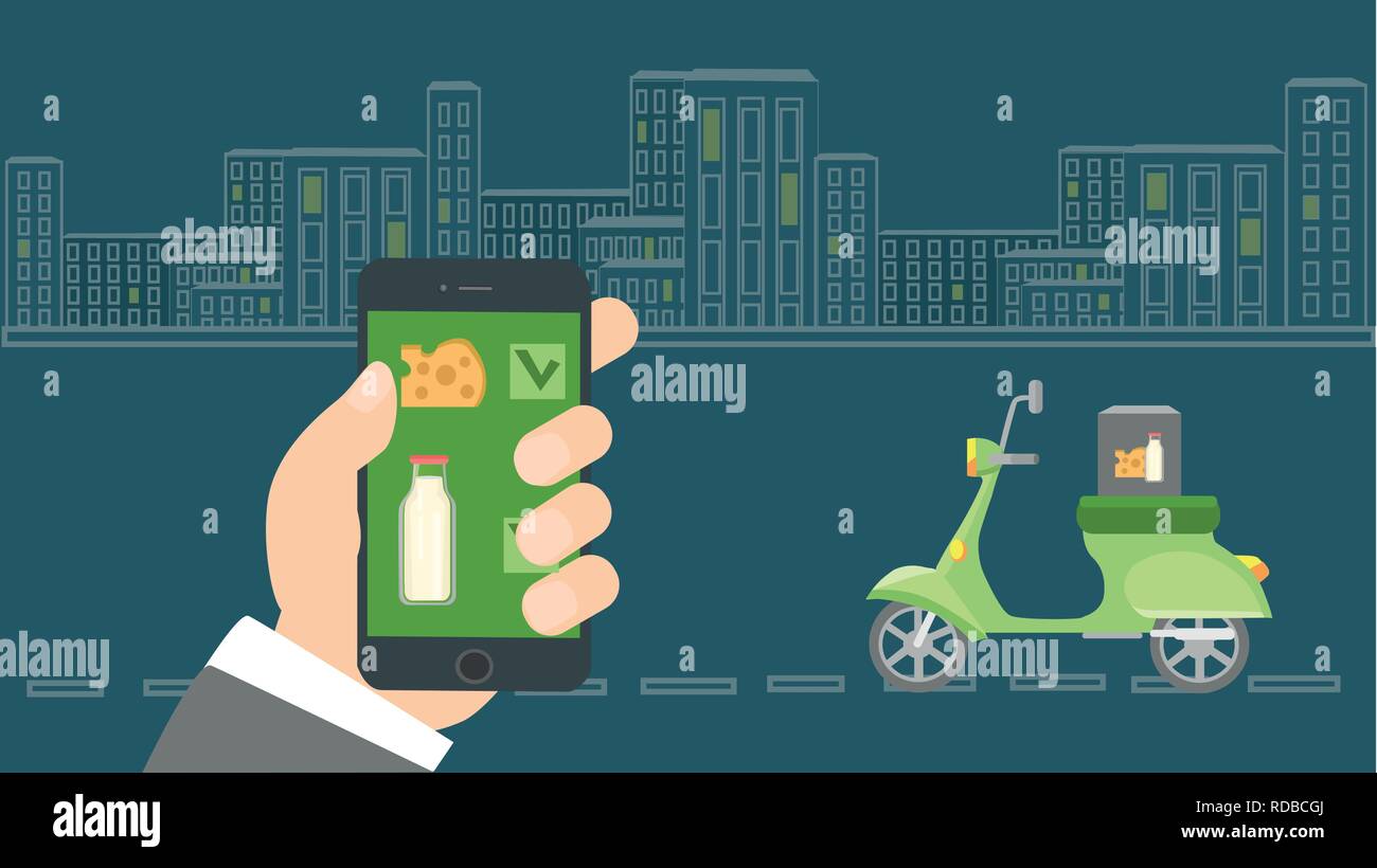 Hand holding mobile smartphone with a food delivery app. Order food ...