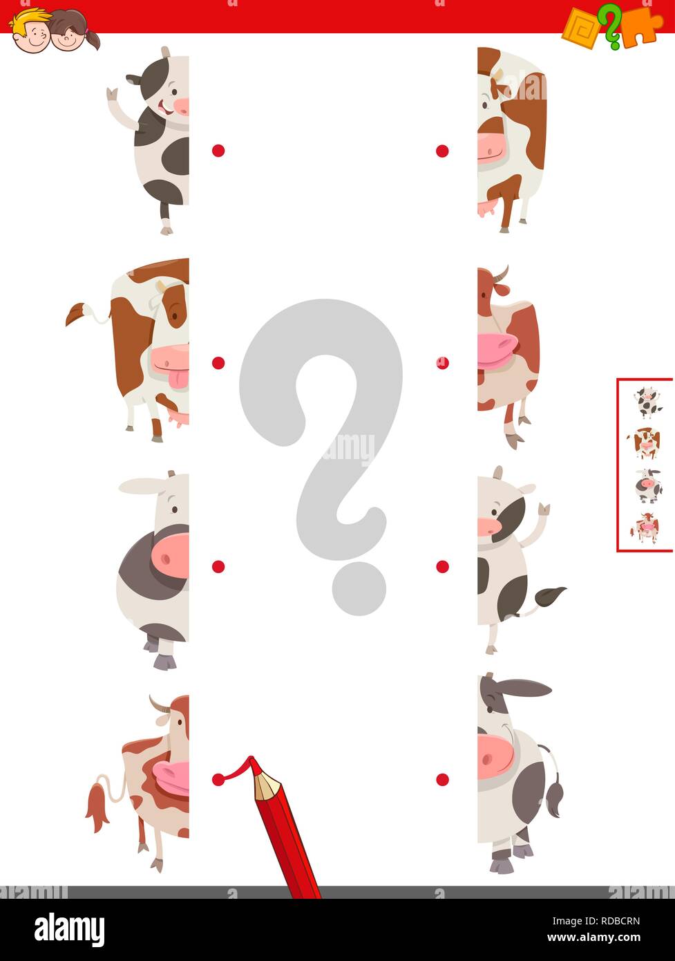 Cartoon Illustration of Educational Game of Matching Halves of Cute ...