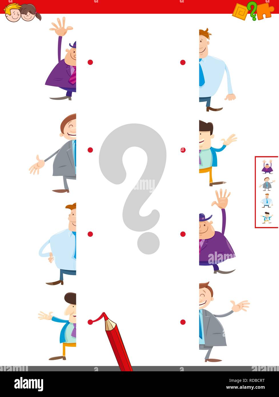 Cartoon Illustration of Educational Game of Matching Halves of Funny ...