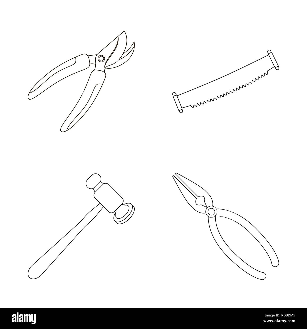 Vector illustration of tool and construction symbol. Set of tool and ...