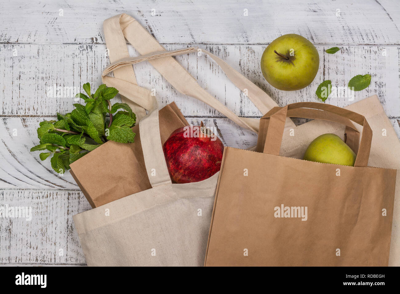 Natural reusable linen and paper bag Stock Photo - Alamy