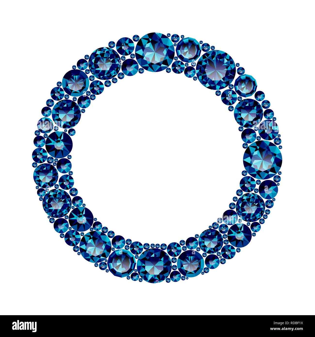 Round frame made of realistic blue amethysts with complex cuts Stock ...