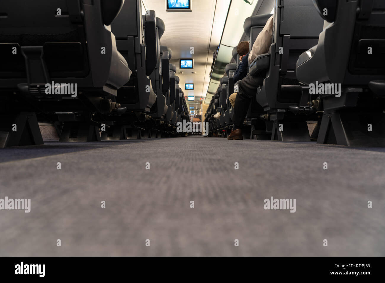 Interior of a high-speed Renfe train car with travel passages, Leather ...