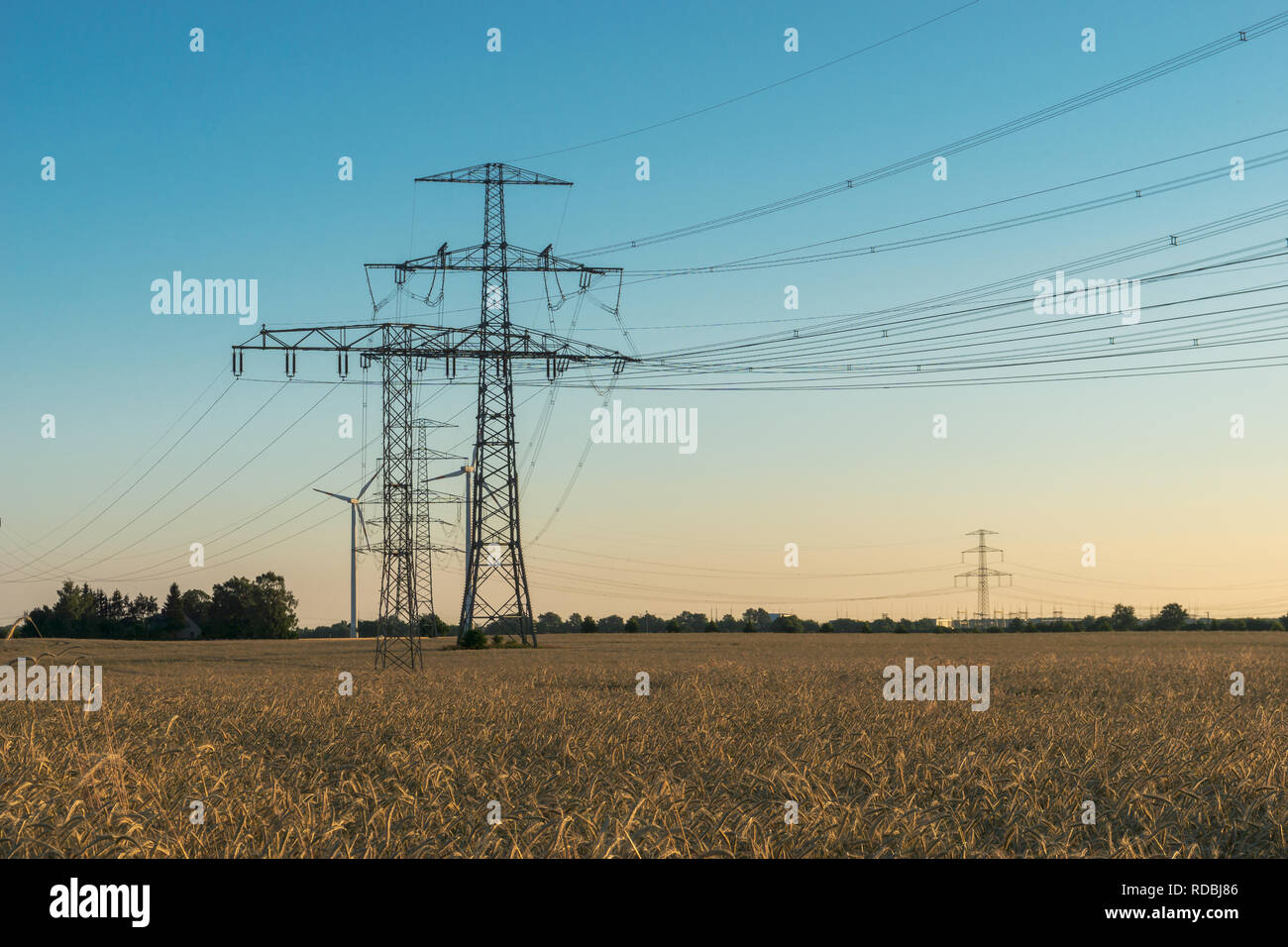 current power line with power pole Stock Photo - Alamy