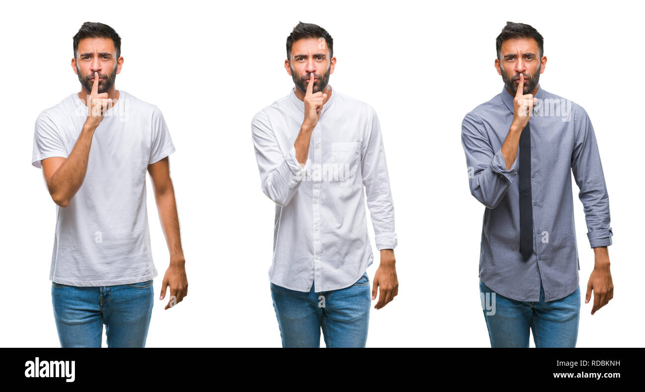 Collage of handsome young indian man over isolated background with sad ...